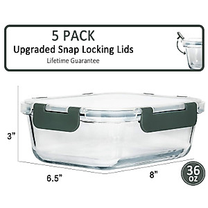 M MCIRCO 36oz Glass Meal Prep Containers set of 5 and 30Pcs Glass Food Storage Containers Set