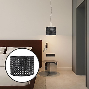 EXCEART Small Woven Lamp Shade E27 16cm Plastic Pendant Lampshade Drum Chandelier Light Cover Wall Floor Table Lamp Bulb Cage Guard Rustic Hanging Light Fixture B