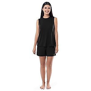 Fruit of the Loom Women's Breathable Tank Top and Short 2 Piece Sleep Set, Black, 2X