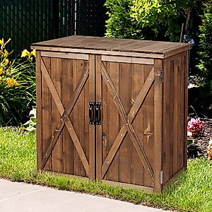 GRAFFY Garden Wooden Storage Shed, Compact Tool Cabinet with Doors and Handles, for Garden Yard Patio