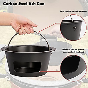 BBQ Carbon Steel Ash Can with Handle for Kamado Joe Classic Joe, Charcoal Ash Collector Charcoal Ash Can Basket Fits for Large Big Green Egg Accessories or Other Charcoal Grills