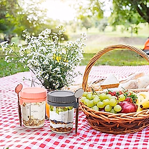 Pumtus 4 Pack Overnight Oats Container with Lid and Spoon, 16 OZ Airtight Glass Mason Oatmeal Jars, On The Go Meal Prep Jars with Measurement Marks for Milk, Cereal, Fruit, Breakfast