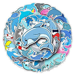 50Pcs Cute Dolphin Stickers,Ocean Whale Animal Waterproof Stickers for Laptop,Bumper,Skateboard,Water Bottles,Phone,Vinyl Stickers for Kids Teens (Dolphins)