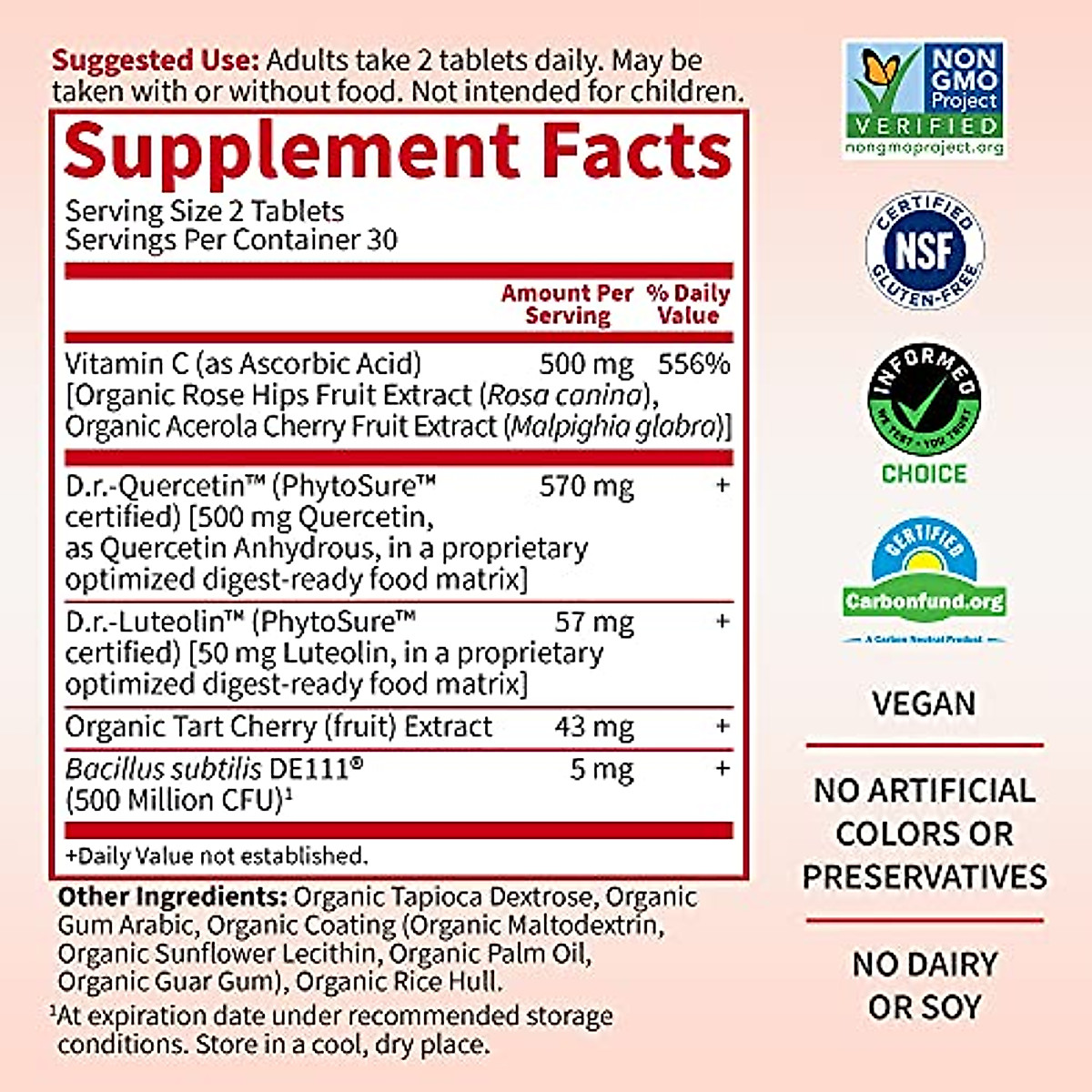Garden of Life Quercetin Probiotic & Uric Acid Support with Tart Cherry, Vitamin C from Organic Acerola and Rose Hips Plus Luteolin – Dr Formulated – Gluten Free, Non GMO, Carbon Neutral – 60 Tablets