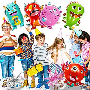 Monster Party Balloons Monster Theme Party Decorations 2pcs Foil Stars Balloon and 5pcs Aluminum Monster Balloon Set Monster Bash Party Decor Supplies for Kids Birthday Halloween Christmas Party