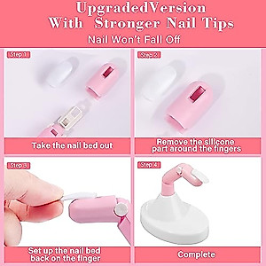 Practice Fingers for Acrylic Nails, Flexible Movable Fake Finger to Practice Fake Nails, 3PCS Adjustable Pink Nail Finger Practice, 1PC White Acrylic Finger Base and 100PCS White Nail Tips with Box