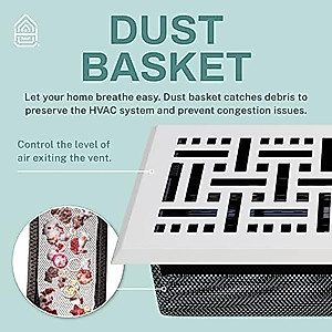 Home Intuition Basketweave Floor Vent Cover 2X12 Inch Floor Register with Mesh Cover Trap Heat and Air Walkable Metal Floor Vent for HVAC Duct, White
