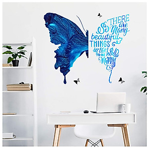 LQANG Big Blue Butterfly Wall Stickers to Be Happy Inspirational Quotes Window Decals Decorations Murals Wall Art Decorative Sticker for Cute Party Decor Supplies