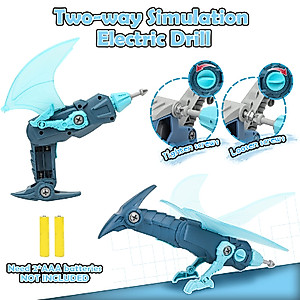 Dreamon Take Apart Construction Toys Truck Set Transforming Dino Truck, STEM Dinosaur Toy with Electric Drill,Educational Gifts for Boys Kids 3 4 5 6 Year Old