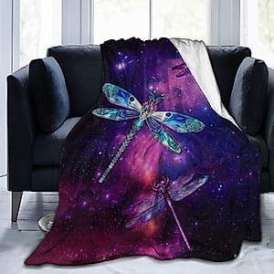 Dragonfly Throw Blanket Flannel Fleece Galaxy Starry Sky Cozy Plush Ultra Soft Warm Blankets Fuzzy Party Blanket Caring Gifts for Girls Women Men Boys 50"X40"