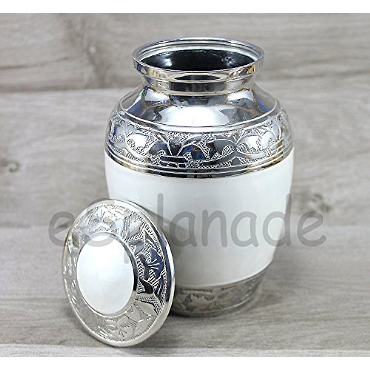 eSplanade Cremation Urn Memorial Container Jar Pot | Metal Burial Urns | Keepsake for Ashes | Brass - White - 6" Inches (Medium)