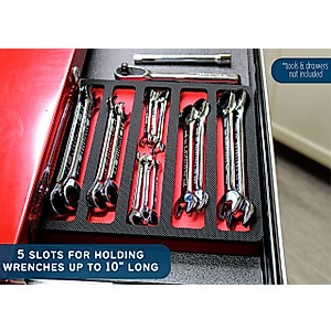 Polar Whale Tool Drawer Organizer Wrench Holder Insert Red and Black Durable Foam Tray 5 Pockets Holds Wrenches Up to 10 Inches Long Fits Craftsman Husky Kobalt Milwaukee Many Others