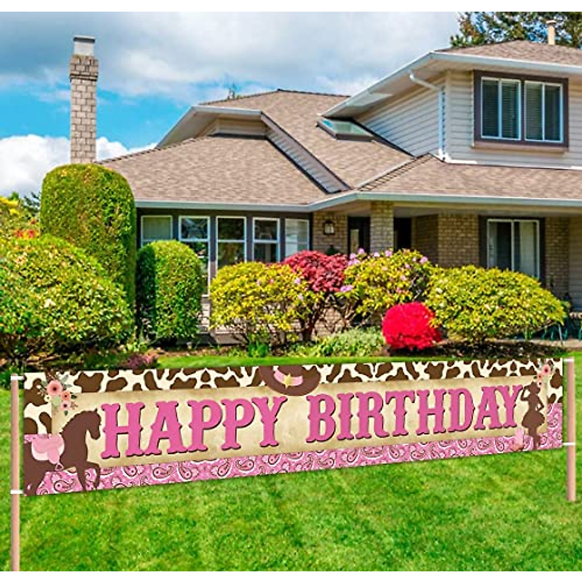 CHXSM Large Western Cowgirl Happy Birthday Banner Cowgirl Theme Birthday Party Supplies Decorations Wild West Cowgirl Theme Birthday Party Supplies Cowgirl Birthday Photo Backdrop (9.8x1.6 FT)