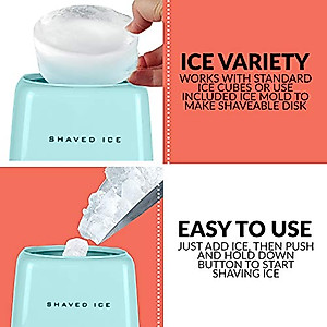 Nostalgia Retro Electric Table-Top Snow Cone Maker, Vintage Shaved Ice Machine Includes 1 Reusable Plastic Cup and Ice Mold, Aqua