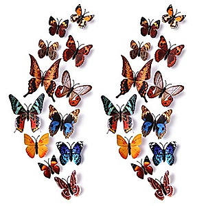 Amaonm® 24pcs 3D Vivid Special Man-Made Lively Butterfly Art DIY Decor Wall Stickers Decals Nursery Decoration, Bathroom Décor, Office Décor, 3D Wall Art, 3D Crafts for Wall Art Kids Room Bedroom