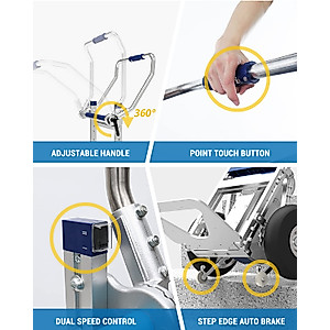Powered Stair Climbing Foldable Hand Truck with Auto Edge Brake - 375LBS Capacity Multi-Purpose Aluminum Stair Climber Hand Truck Moving Dolly with Retractable 4th Wheel Attachment