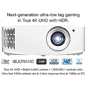 Optoma UHD35 True 4K UHD Next Generation Gaming Projector | 3600 Lumens | 4.2ms Response Time at 1080p with Enhanced Gaming Mode