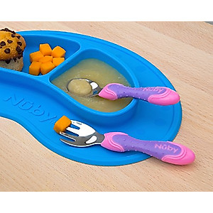 Nuby Stainless Steel Utensil, Pink/Purple, 2 Piece