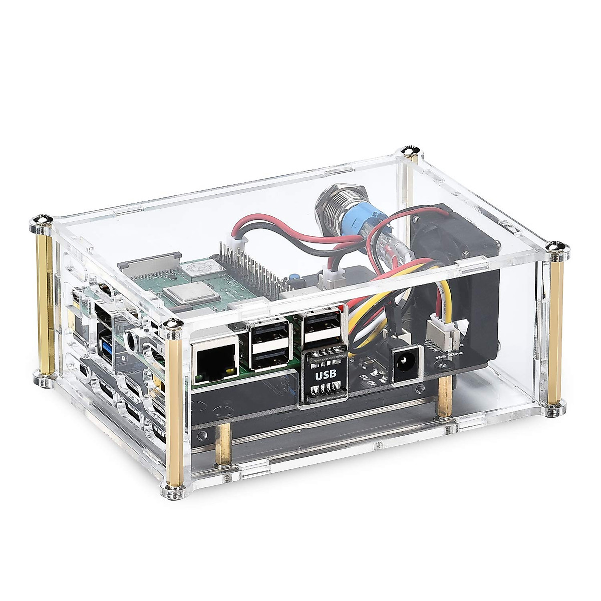 Acrylic Case with Cooling Fan for Raspberry Pi X820 V3.0 2.5" SATA HDD/SSD Shield Expansion Board Kit