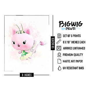 BigWigPrints Gabby Dollhouse Poster - Gabby Dollhouse Room Decor, Party Decorations, Birthday Decorations, Girls Bedroom Wall Decor, Kids Room Wall Art, Cartoon Characters - Unframed Set of 6 (8x10")