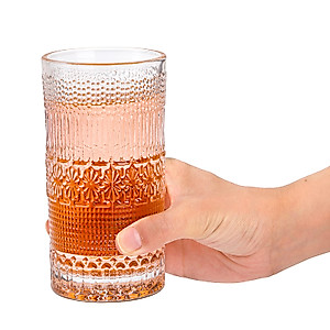 Coloch 6 Pack 13 Oz Romantic Water Glasses, Carved Drinking Glasses Tumbler Heavy Duty Highball Glasses Vintage Glassware Set for Beer, Milk, Beverages, Home, Bar, Restaurant