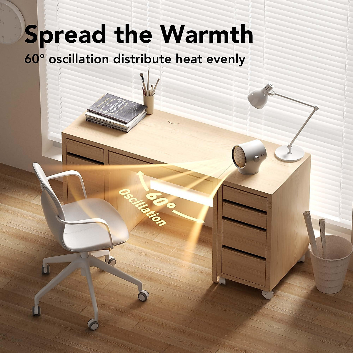 Elio Oscillating Space Heater for Indoor Use, 1000W Ceramic Portable Electric Heater up to 200 Square Ft, 3s Fast Safety Heat, Overheat + Tip-over Protection, 3 Temp Modes, for Home & Office (Alex)