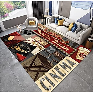 Vintage Home Movie Theater Cinema Art Modern Area Rugs Soft Non-Skid Indoor Carpet Throw Rugs Doormats Runner Rugs Luxury Fashion Home Decor for Bedroom Living Room 5'x7'