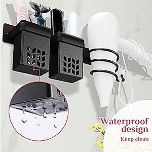 RIUOTA Hair Dryer Holder, Hair Tool Organizer, Blow Dryer Holder Wall Mounted, Hair Dryer Organizer, Storage Bracket with Plug Hook & Cup for Bathroom Hotel Bedroom