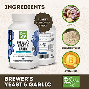 Only Natural Pet Brewer's Yeast & Garlic Chewables - All-Natural Flea & Tick Prevention for Dogs - Fortified with B Vitamins - Promotes Healthy Skin & Coat - 300 Count Tablet (2 Pack)