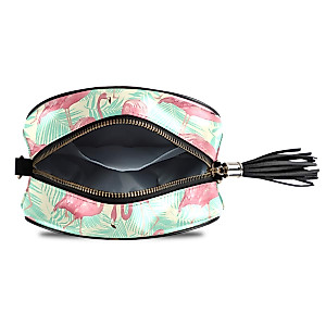 ALAZA PU Leather Small Crossbody Bag Purse Wallet Pink Flamingo Tropical Palm Leaf Cell Phone Bags with Adjustable Chain Strap & Multi Pocket