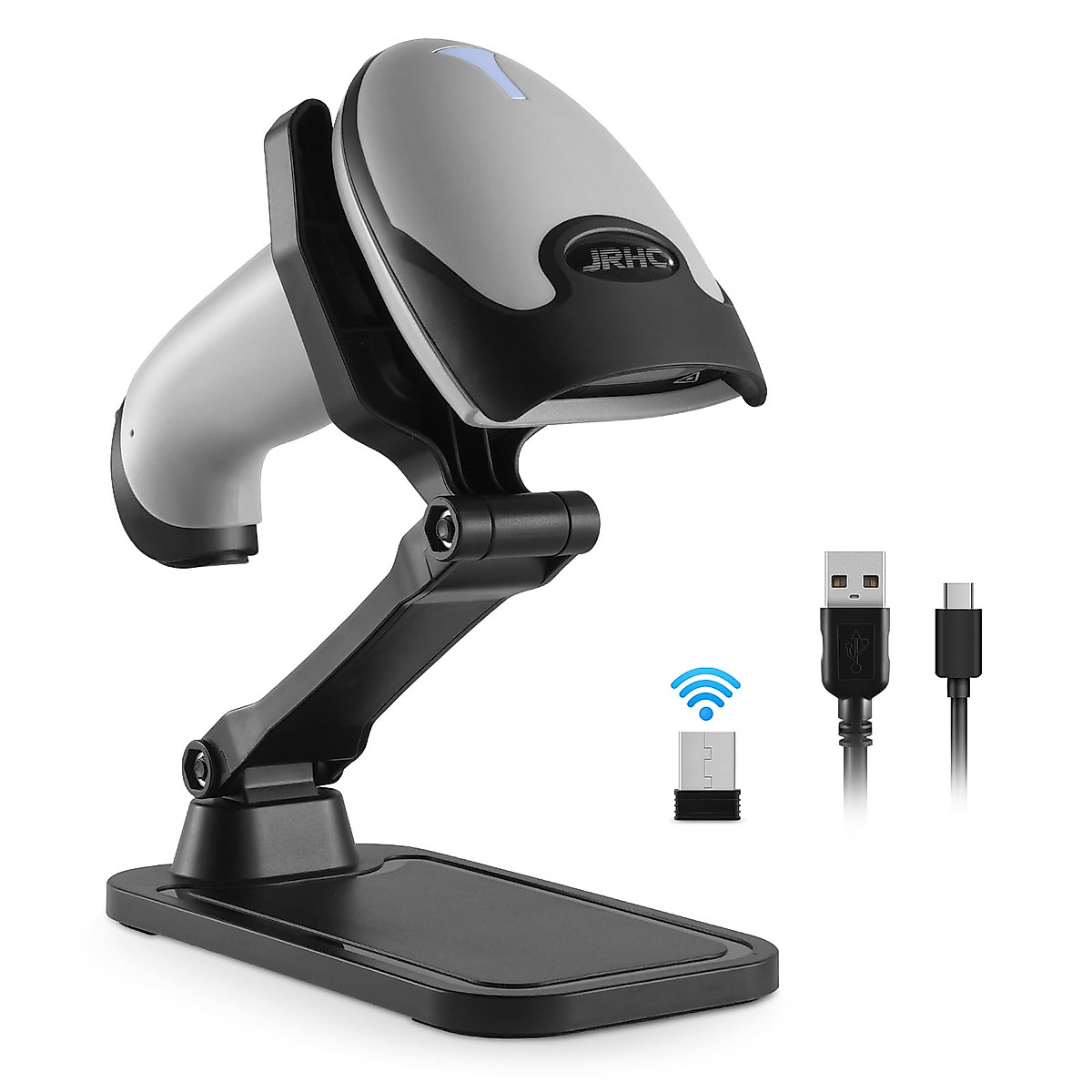 Barcode Scanner with Stand, JRHC Wireless 1D Laser Bar Code Scaners 2.4G Wireless & USB Wired Connection Plug and Play Handheld Bar Code Reader