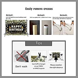 7x5ft Dollar Bill Black Gold Birthday Backdrop Glitter Diamond Champagne Background Money Casino 16th 18th Boy Girl Party Photo Booth Supplies