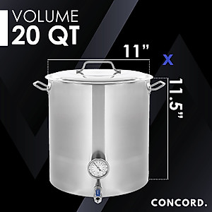 CONCORD Stainless Steel Home Brew Kettle Stock Pot (Weldless Fittings) (20 QT/ 5 Gal)