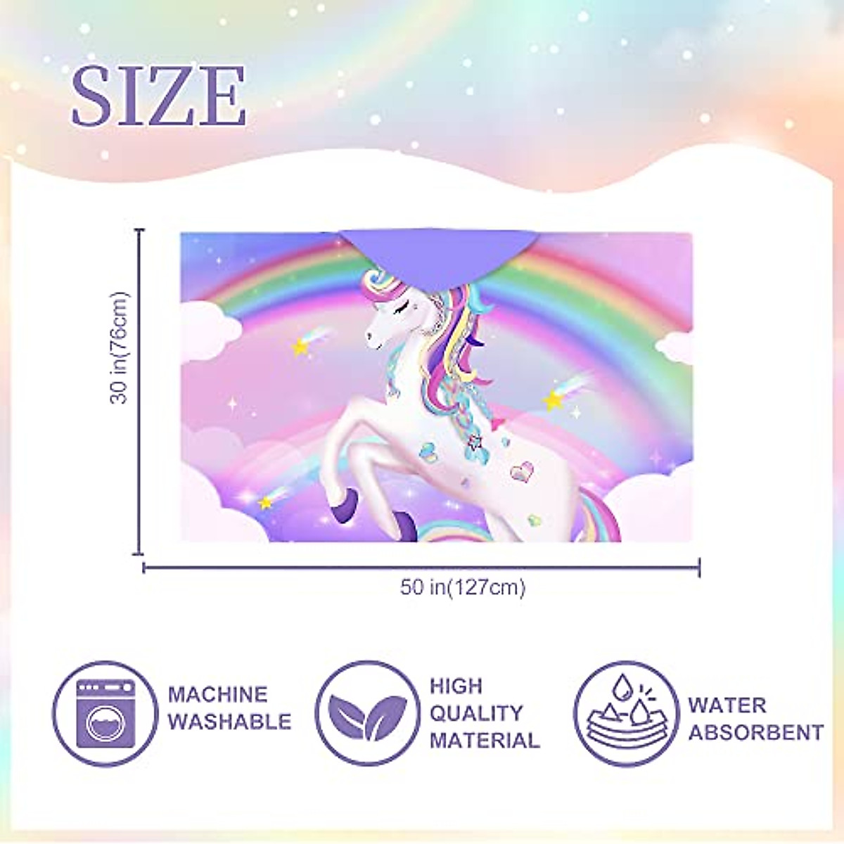 Unicorn Hooded Towel, Unicorn Beach Towel, Unicorn Towel for Girls 30" x 50", Cute Pink Rainbow Microfiber Absorbent Quick Dry Bath Swim Pool Towel Poncho Bathrobe with Hood Gifts for Kids Toddler