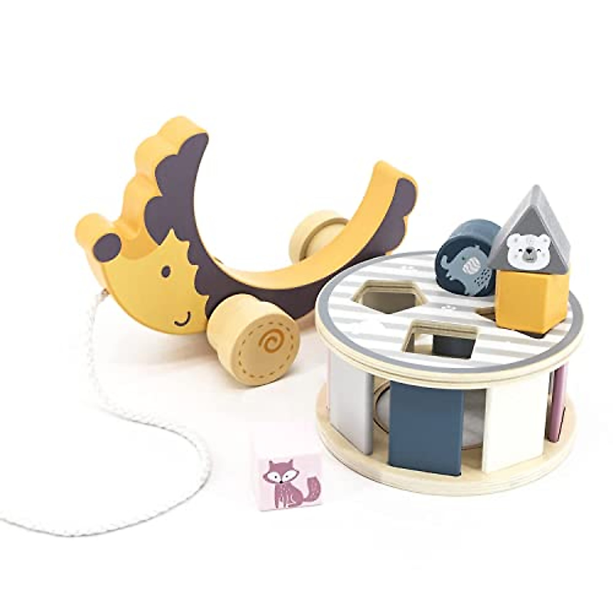 The Original Toy Company PolarB Viga Wood Toy - Pull Along Hedgehog with Sorting Wheel