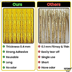 KatchOn, XtraLarge Gold Fringe Curtain Backdrop - 6.4x8 Feet, Pack of 2 | Gold Foil Curtain, Gold Streamers Party Decorations | Gold Foil Fringe Curtain | Gold Tinsel Backdrop, Graduation Decorations