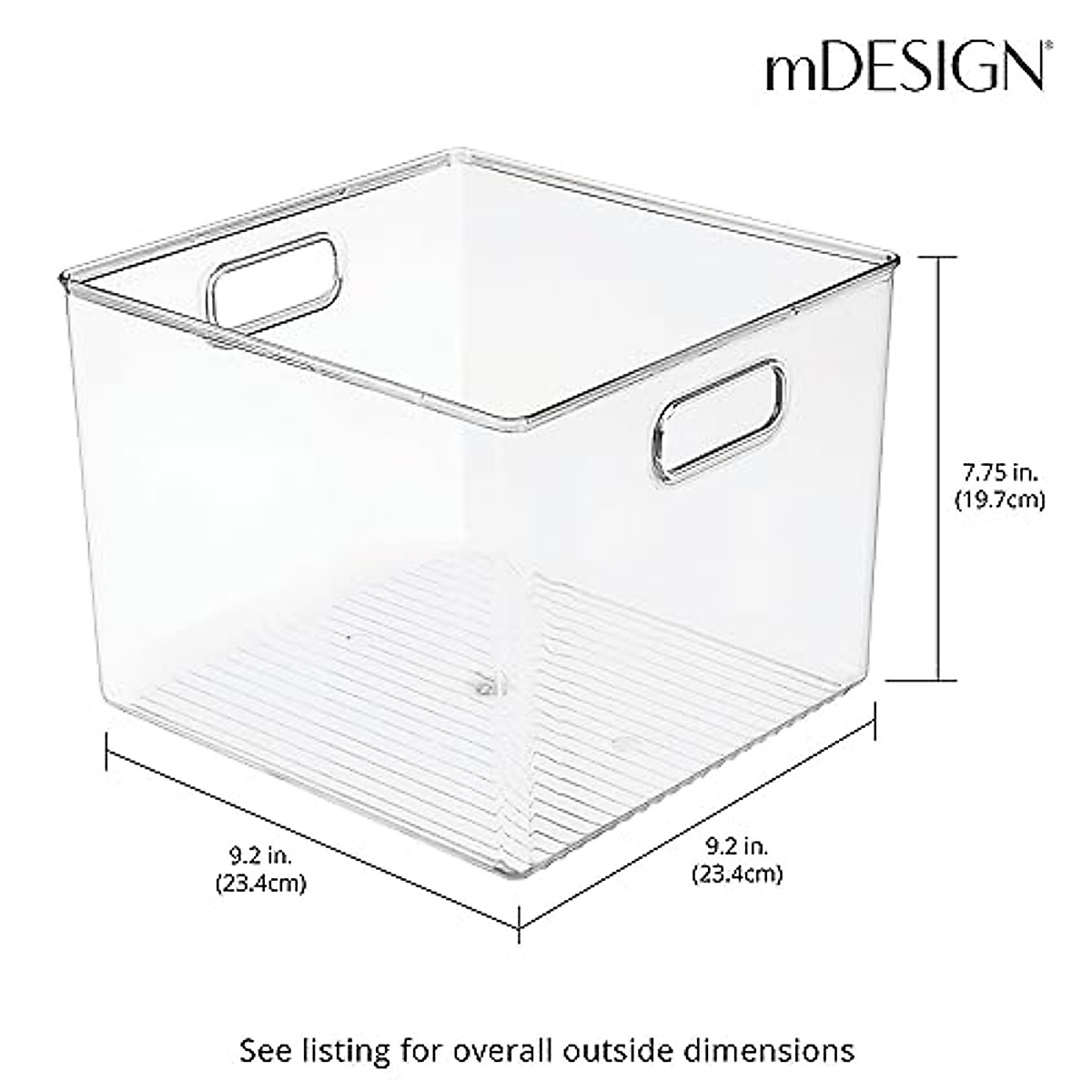 mDesign Plastic Modern Storage Organizer Bin Basket with Handles for Bathroom Organization - Shelf, Cubby, Cabinet, Vanity, and Closet Organizing Decor - Ligne Collection - 4 Pack - Clear