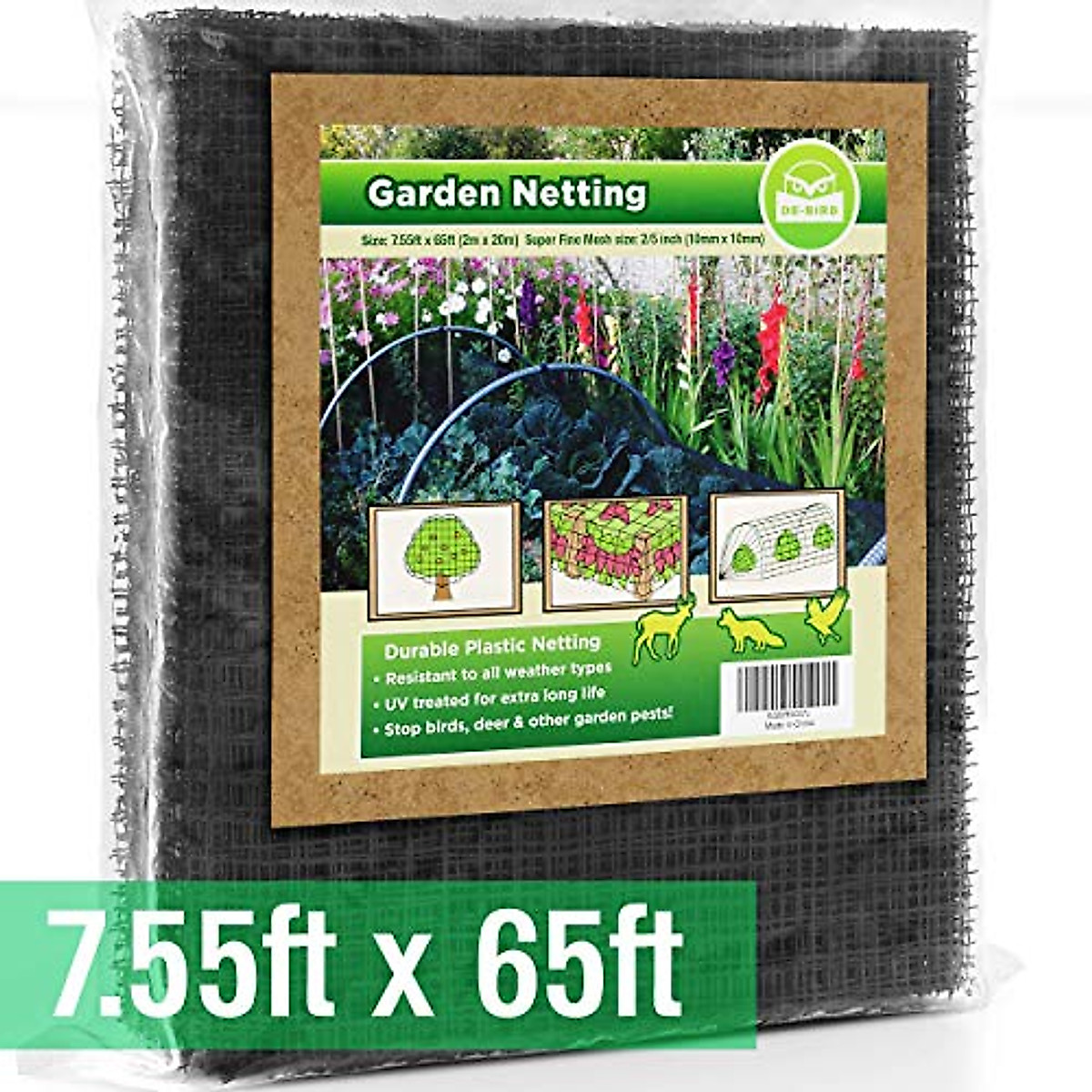 De-Bird Bundle Includes: 8 pk Reflective Repellent Disks & Heavy Duty Bird Netting to Keep Away Woodpecker, Pigeons, and Protect Plants & Fruit Trees