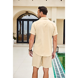 COOFANDY Guayabera Linen Suit for Men Mexican Style Beach Vacation Outfits Sets