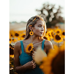 Sunflower Earrings for Women 3D Sunflower Daisy Flower Drop Dangle Earrings Bohemian Sunflower Statement Earrings Jewelry