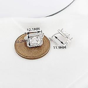 White Gold Plated 925 Sterling Silver Small CZ Halo Huggie Hoop Earrings Rectangle