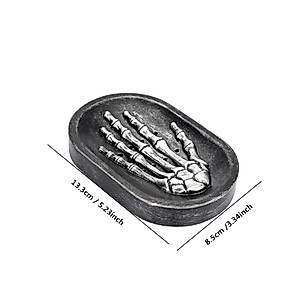Resin Skeleton Handbone Soap Dish Holder, Water Draining Soap Tray for Bathroom Countertop Shower, Halloween Ghost Skull Hand Soap Rack Organizer (Black)