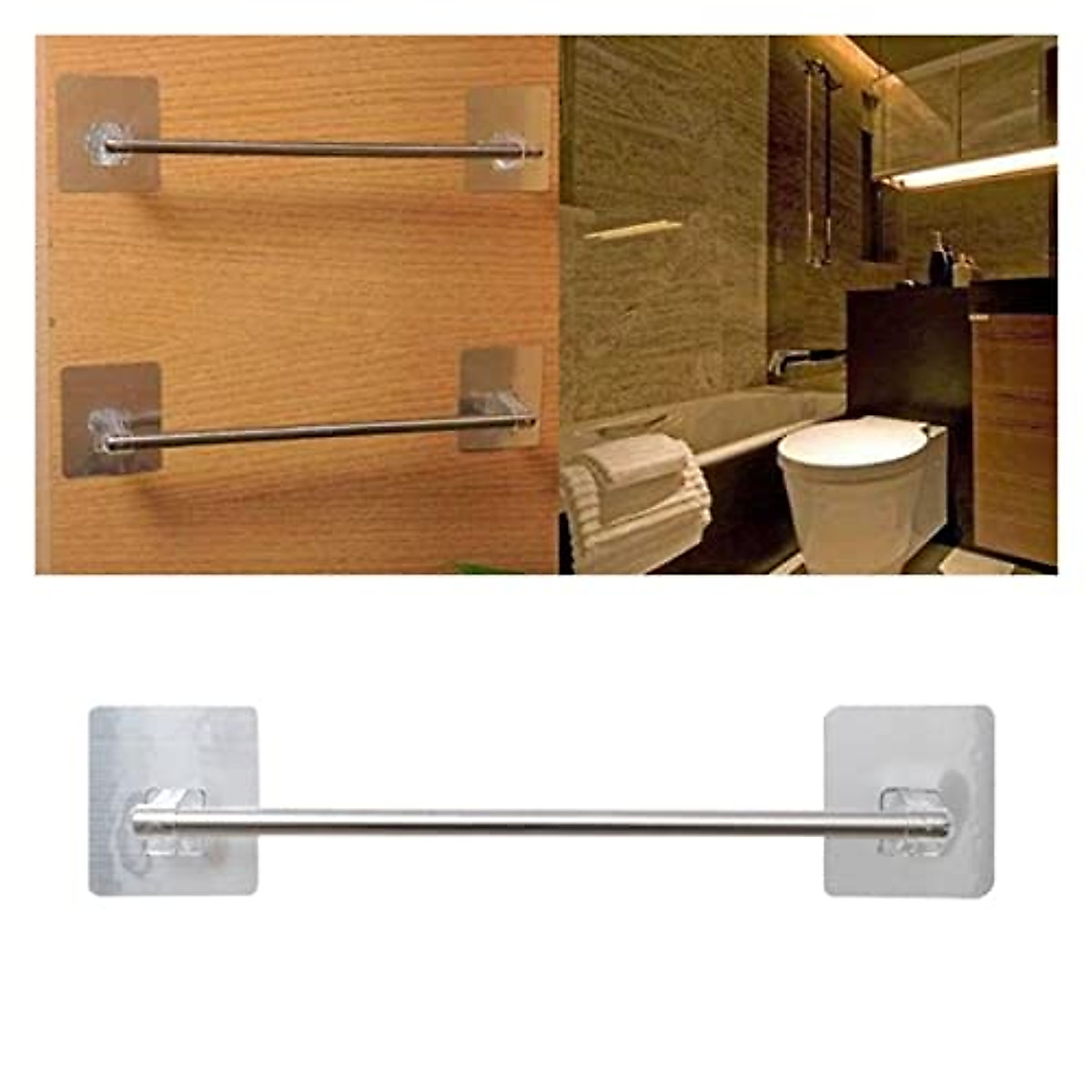 STARMS Stainless Steel Bath Towel Holder Self Adhesive Wall Mounted Hanger Towel Rack Single Rod Organiser for Home Kitchen