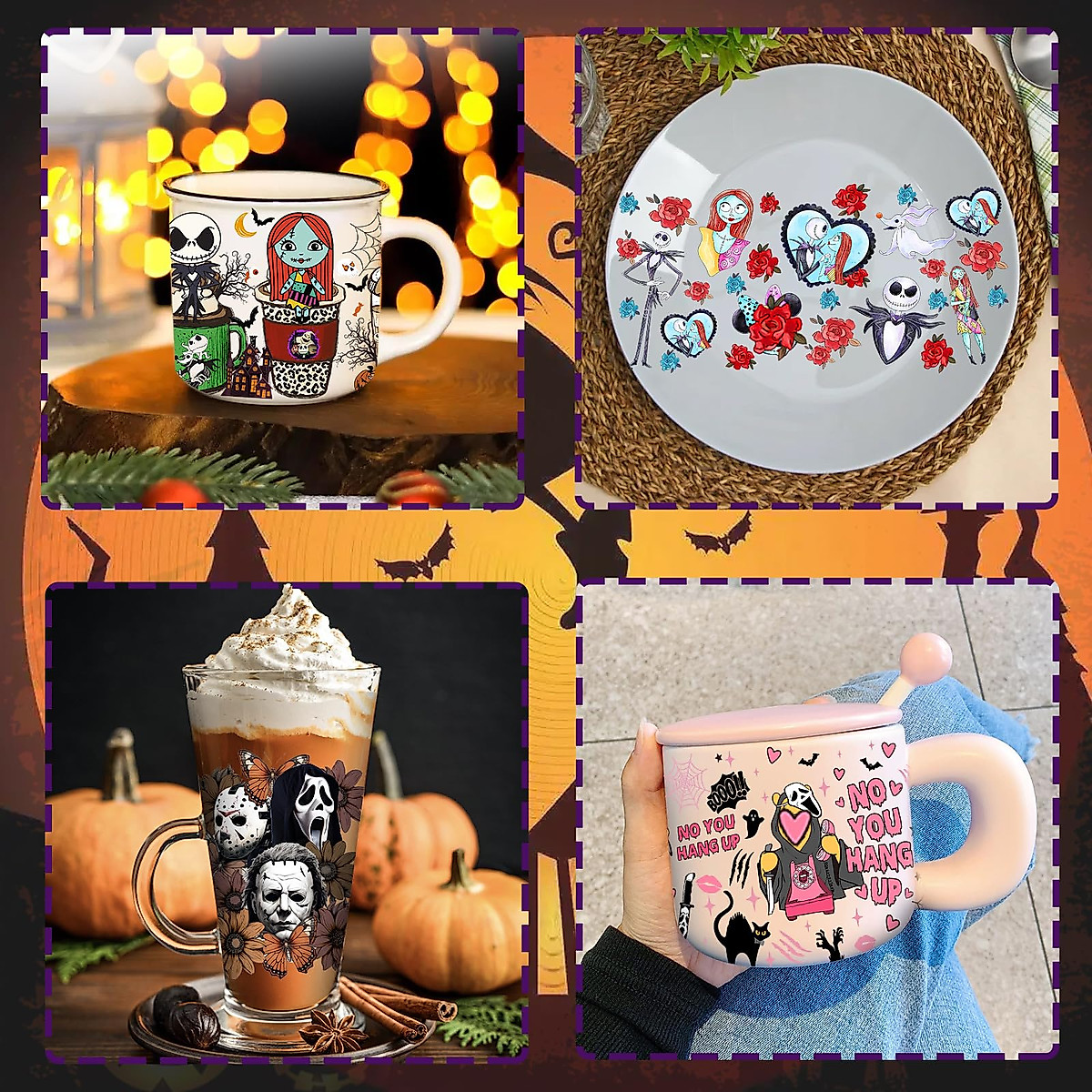 UV DTF Cup Wrap Transfer Stickers for Glass, 9 Sheet Cartoon Rub on Transfers for Crafting, UV DTF Transfer Waterproof Sticker for 16OZ Libbey Glass Cups Furniture Craft Wood DIY Crafts (Jack＆Rose)