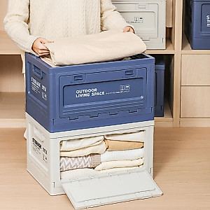 CHUNYEMEN Japanese-style outdoor storage box camping folding box camping arrangement box car trunk wood cover industrial wind storage box (Blue)