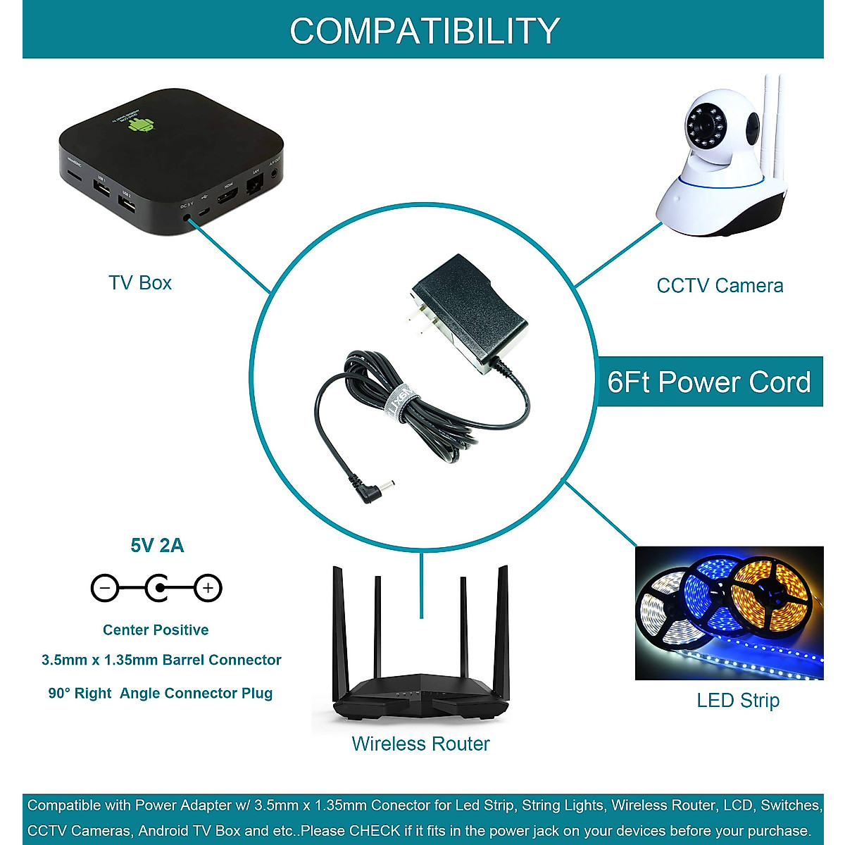 5V 2A AC Power Adapter with 3.5mm x 1.35mm Connector Plug, Wall Charger Power Adaptor for Tablets, Wireless Router, Switches, USB Hubs, Android TV Box, CCTV IP Security Cameras, LED Strip Lights (1)