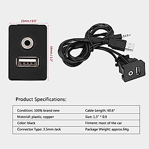 Keenso 1M 3.5mm USB 3.0 AUX Extension Mount,USB AUX Port 3.5mm Extension Cable for Car,Vehicle,Marine,Boat,Motorcycle