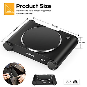 Cusimax Portable Electric Stove, 1200W Infrared Single Burner Heat-up In Seconds, 7 Inch Ceramic Glass Single Hot Plate Cooktop for Dorm Office Home Camp, Compatible w/All Cookware - Upgraded Version