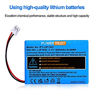 PowerTrust 1800mAh LIP1522 Battery Compatible with Sony PS4 Dual Shock 4 Controller CUH-ZCT1E CUH-ZCT1U Wireless Controller 2015 (Big Plug)