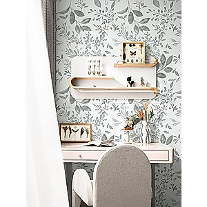 MelunMer Grey Leaf Peel and Stick Wallpaper Boho - Modern Contact Paper Floral Self Adhesive Removable Wallpaper for Bedroom Bathroom Waterproof Gray Contact Paper for Cabinets 78.7 in L 17.3In W